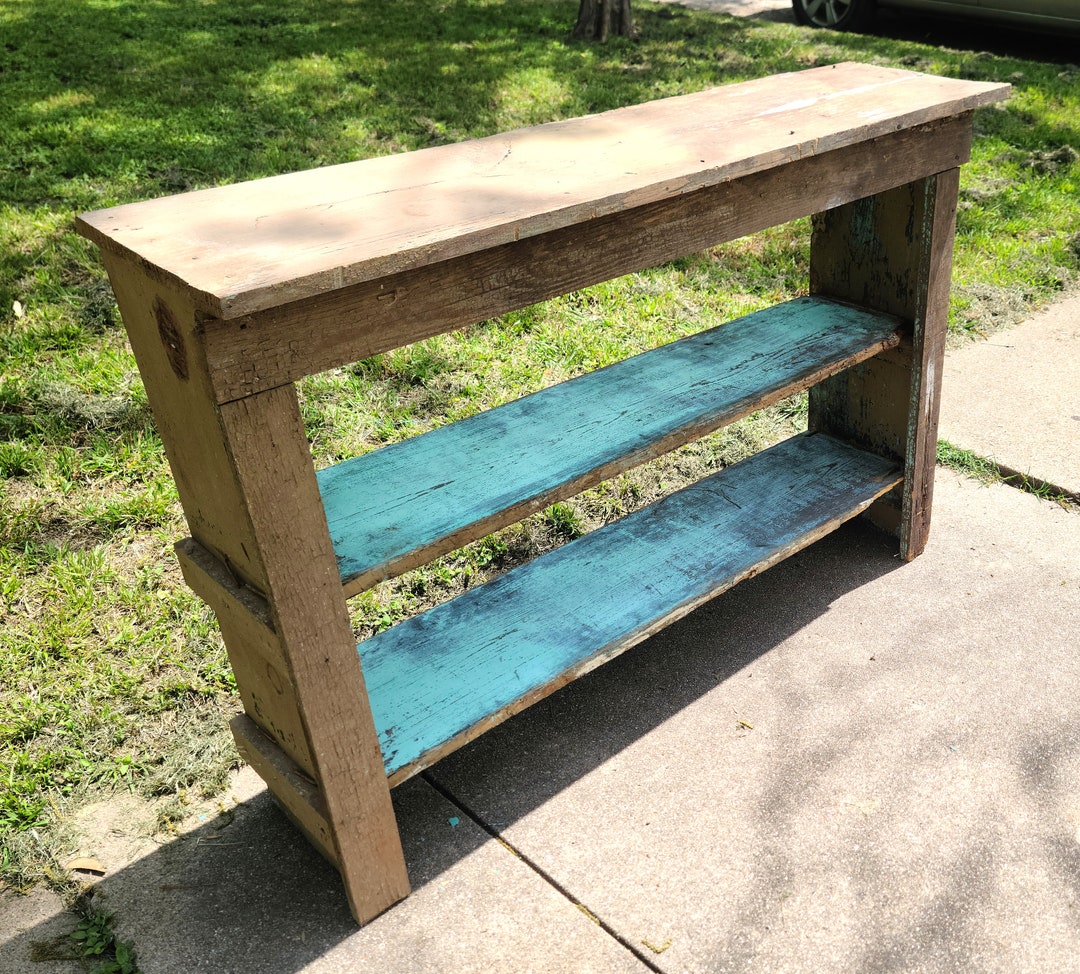 Antique Wood Shelf Handmade Farmhouse Pantry Shelf Beautiful Blue Paint ...