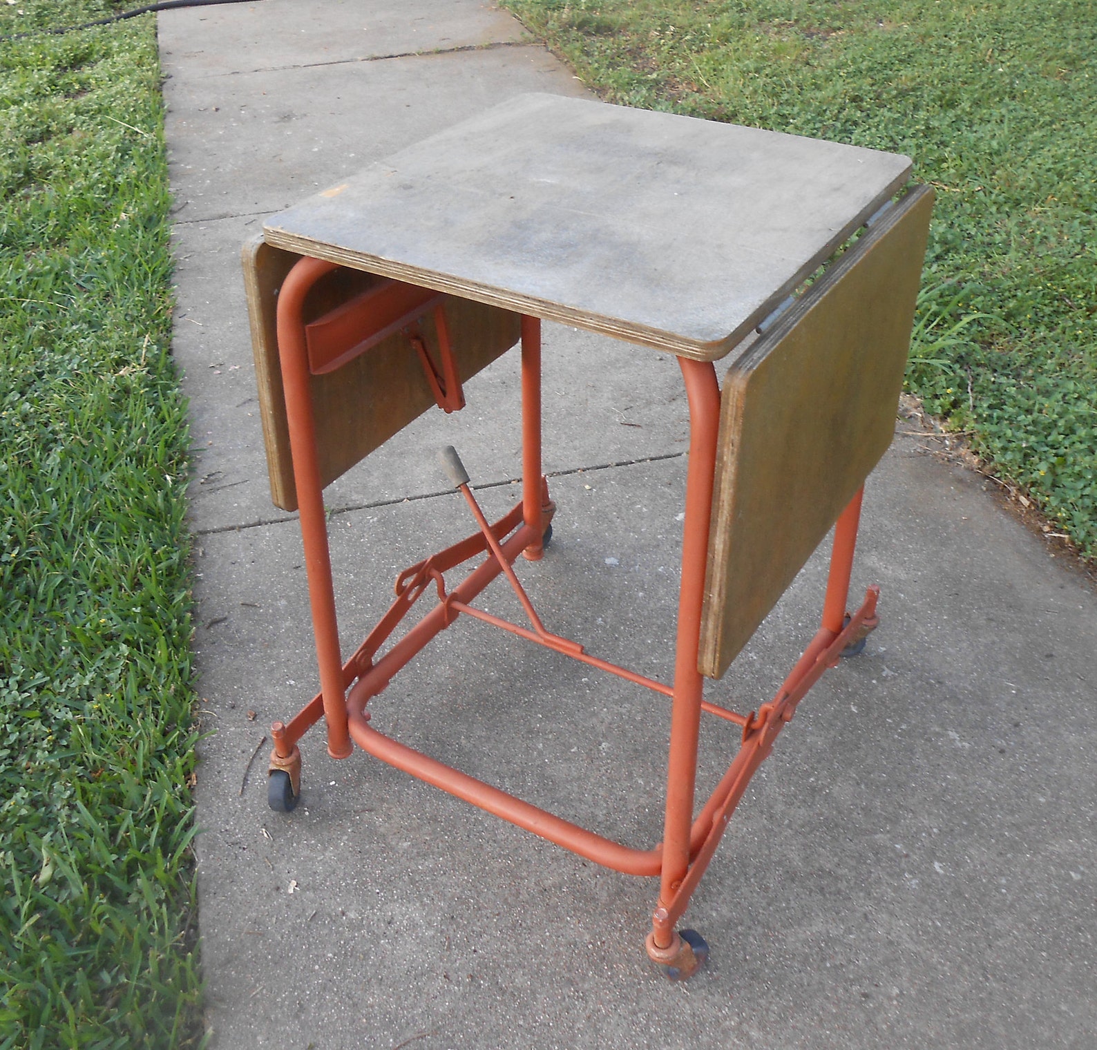 Vintage Typewriter Table Heavy Metal Frame Drop Leaf Wood Top | Etsy