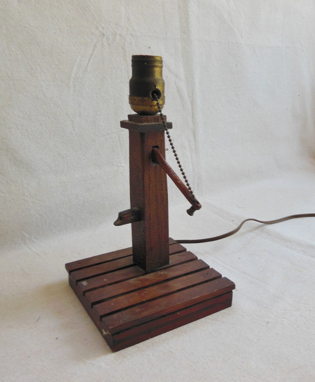 Antique Wood Handmade Water Well Hand Pump Lamp Home Made Wooden Well ...