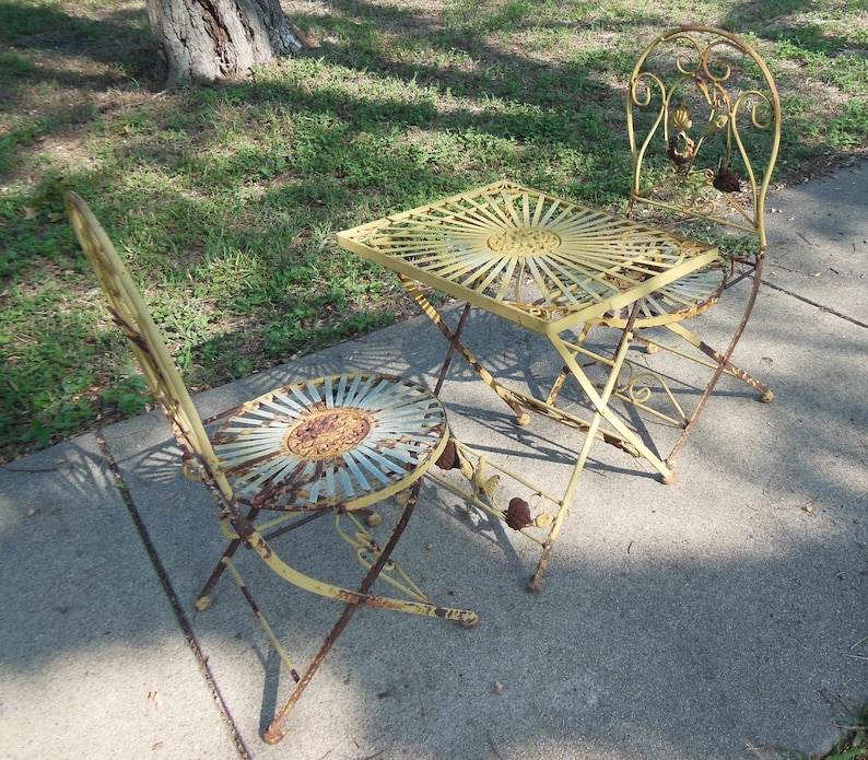 Vintage Wrought Iron Childs Patio Set Mini Bistro Outdoor - Etsy