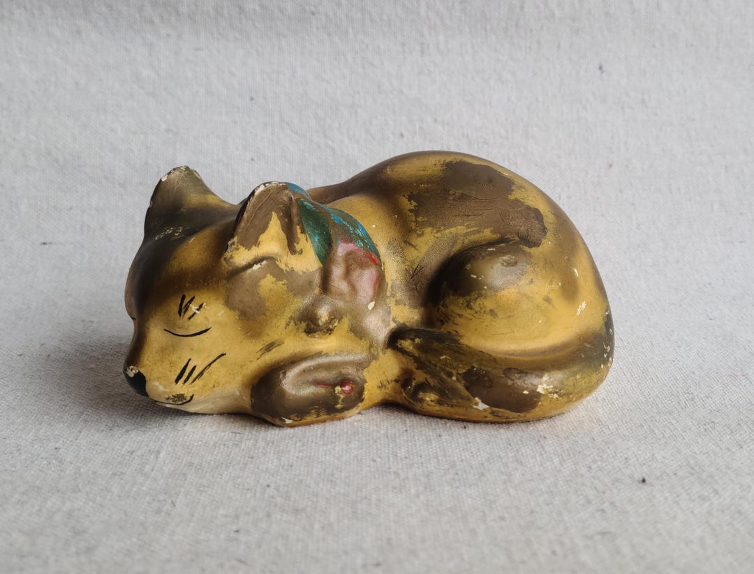 Antique Carnival Chalkware Tabby Cat Sleeping Dozing Plaster Cat Kitten ...