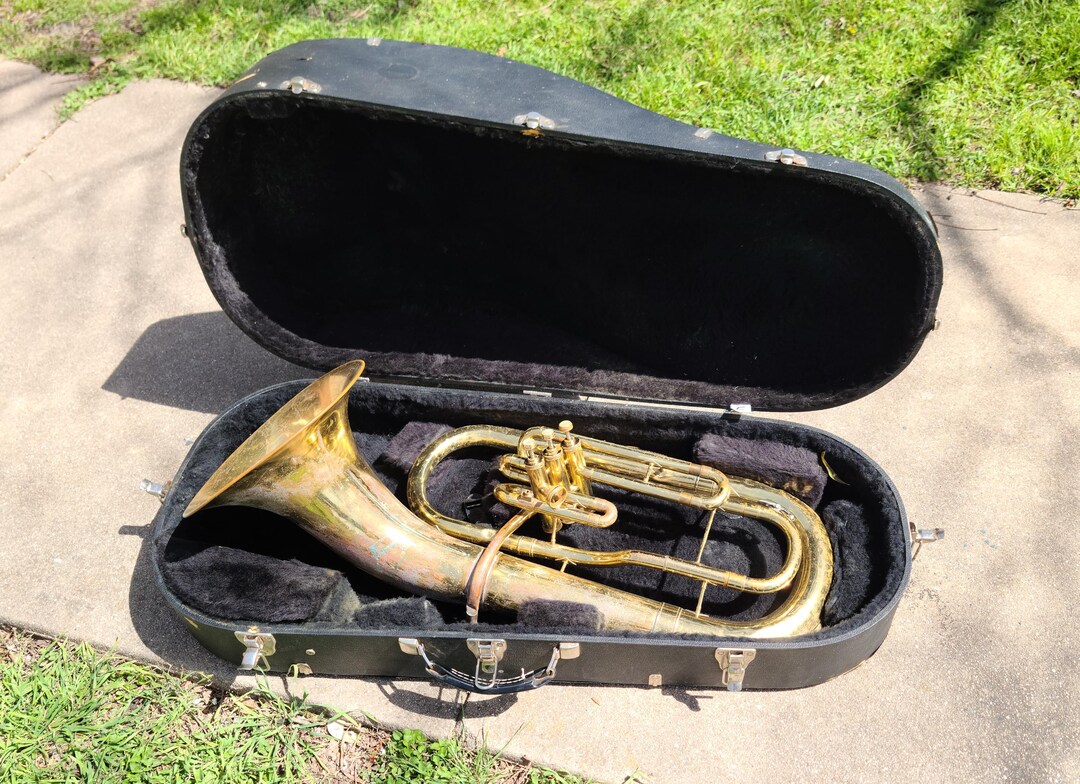 Vintage 3 Valve Brass Baritone Euphonium With Carrying Case - Etsy