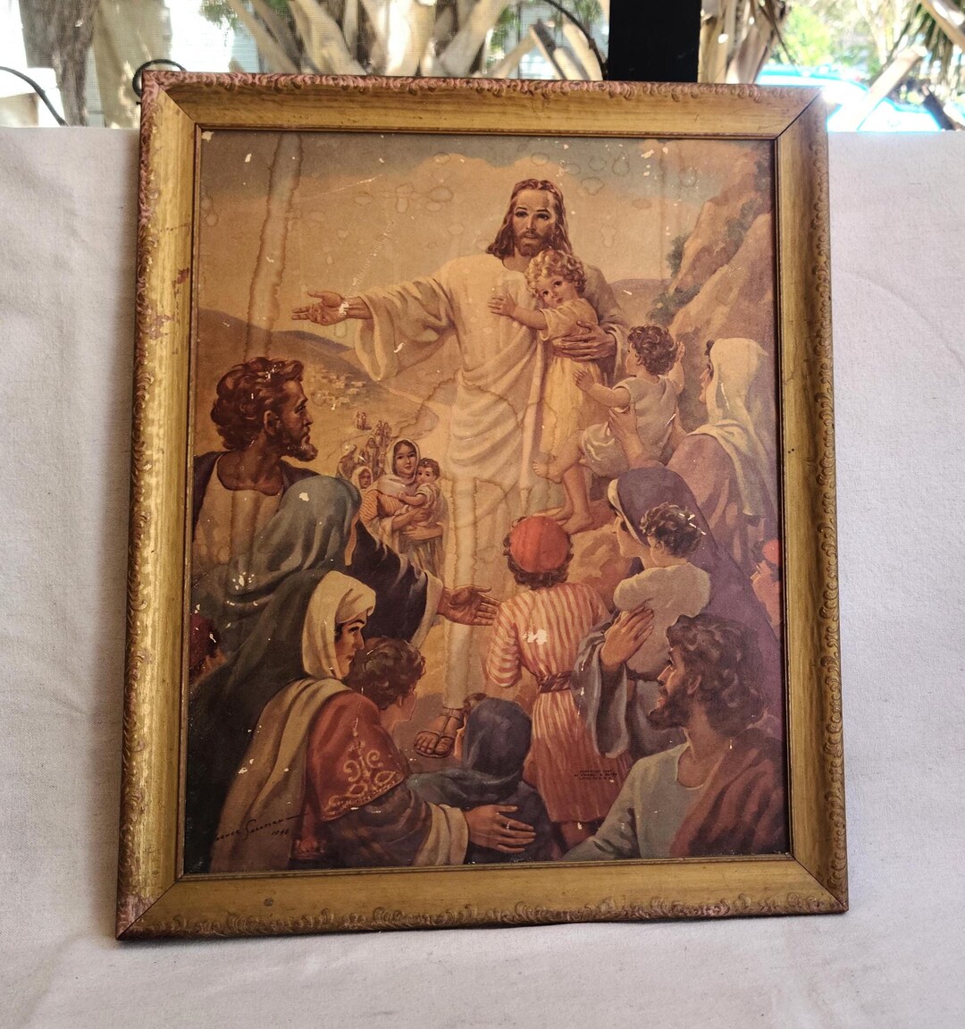 Vintage Religious Lithograph Print Jesus the Childrens Friend 1947 ...