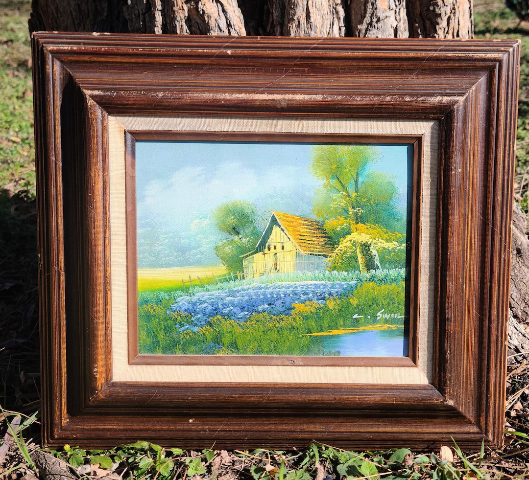 Vintage Original Art Painting Signed by Artist Landscape Field of ...
