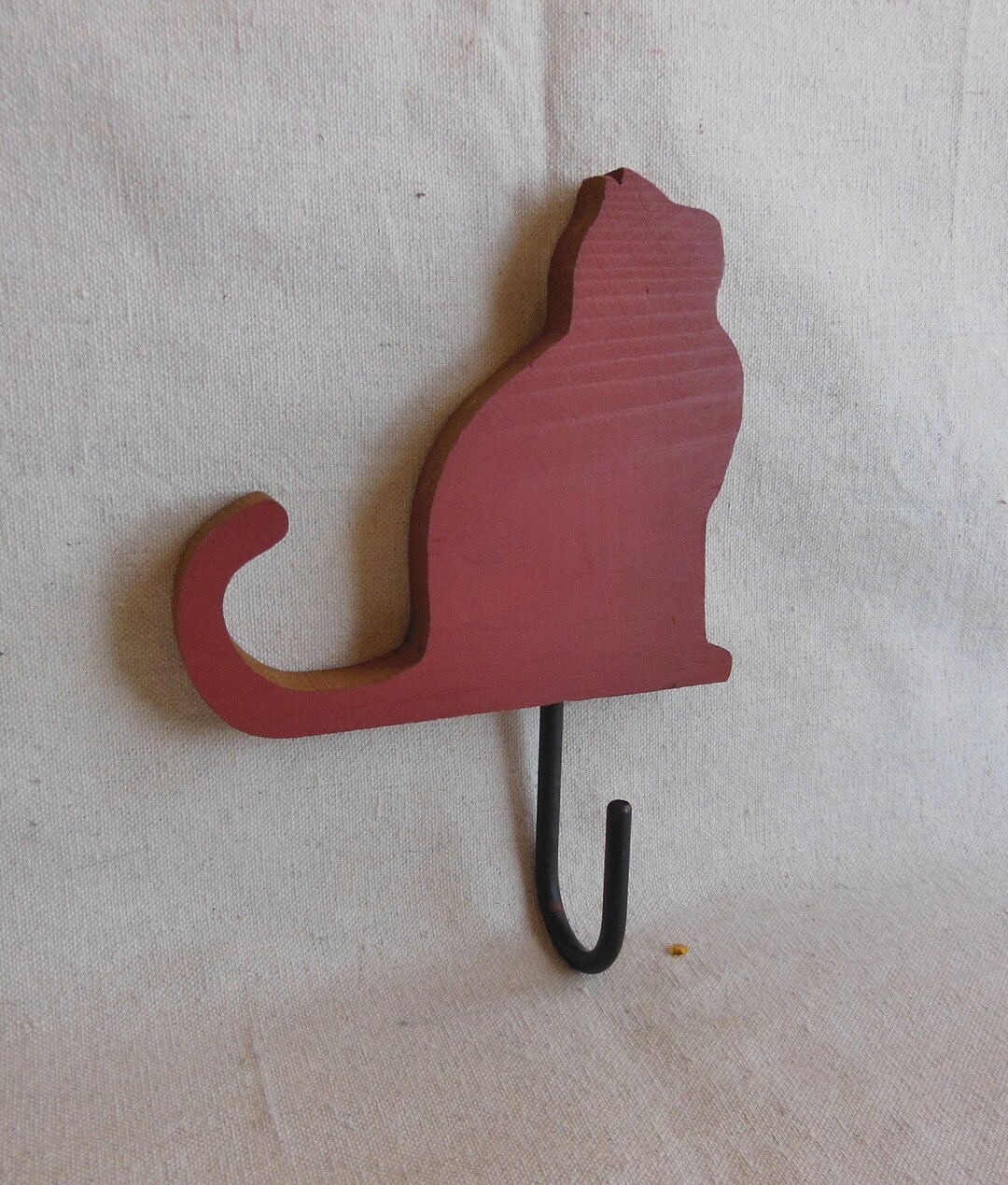 Vintage Wood Handmade Cat Hook Hanger Hand Crafted Kitty Feline Wall ...