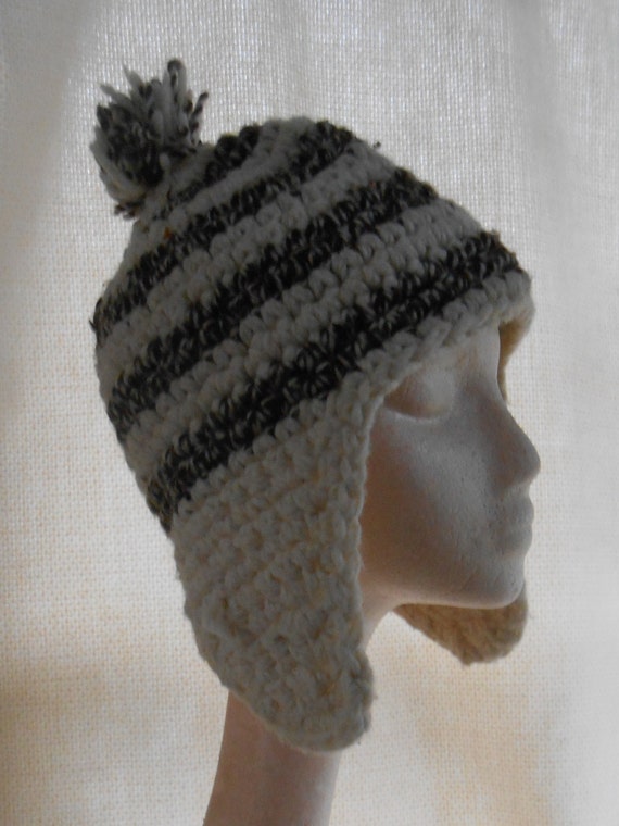 Vintage Handmade Beanie With Earflaps and Pom Pom Top | Etsy