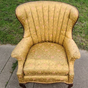 Vintage 1940 Wingback Channel Back Arm Chair Queen Anne Mahogany ...