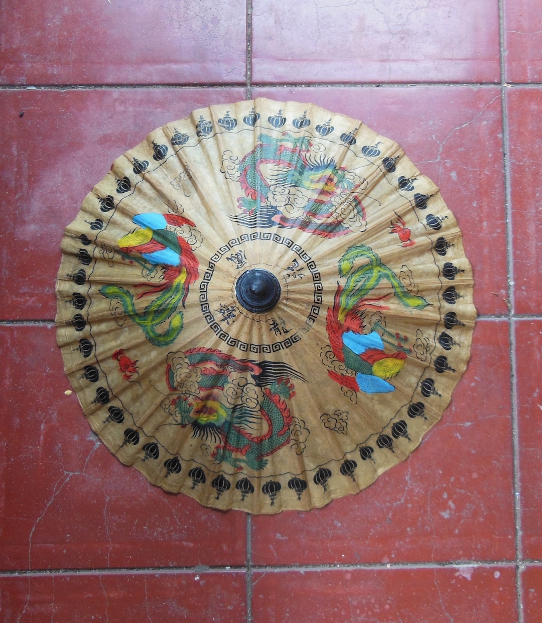 Vintage Chinese Umbrella Handpainted on Oil Paper Asian Oriental Art ...