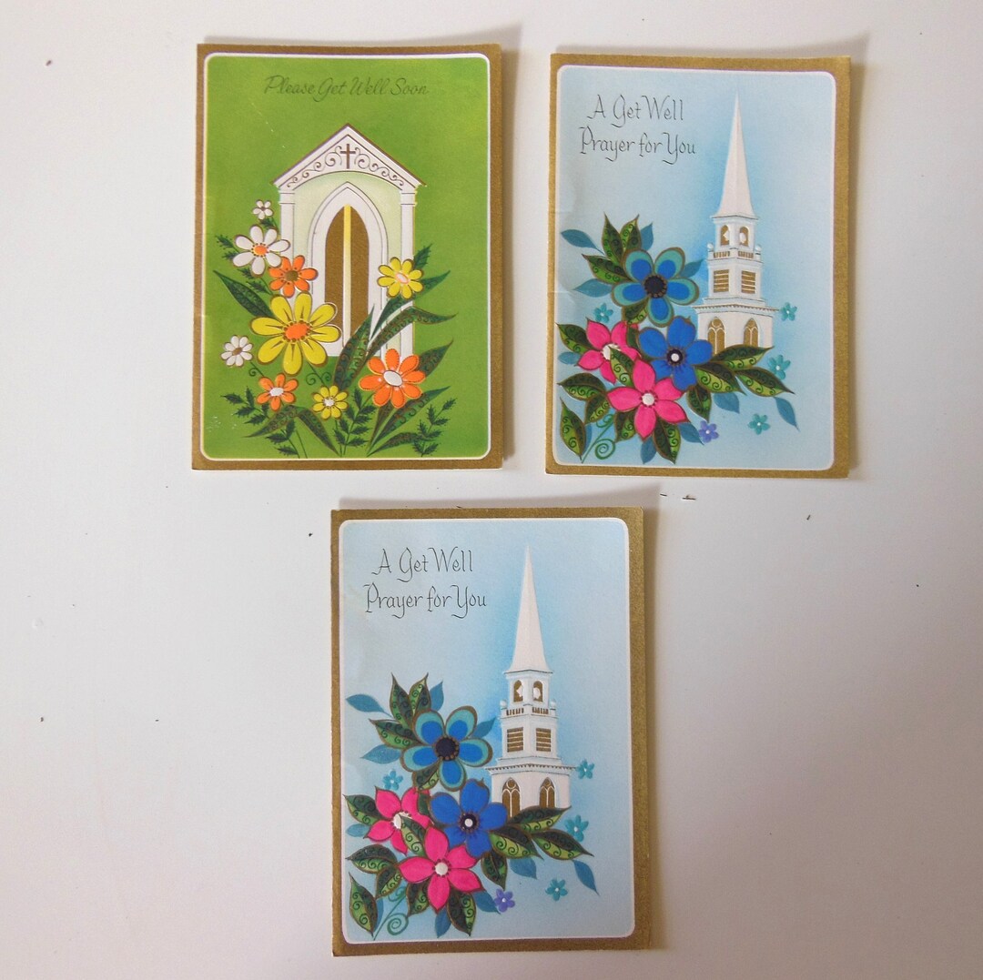Vintage Get Well Cards Greeting Cards Set of 3 Made by Sunshine Line ...