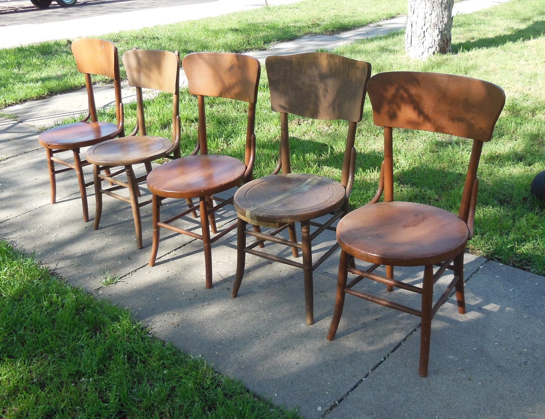 Antique Arts & Crafts Wooden Chairs - Set of 5 - Etsy