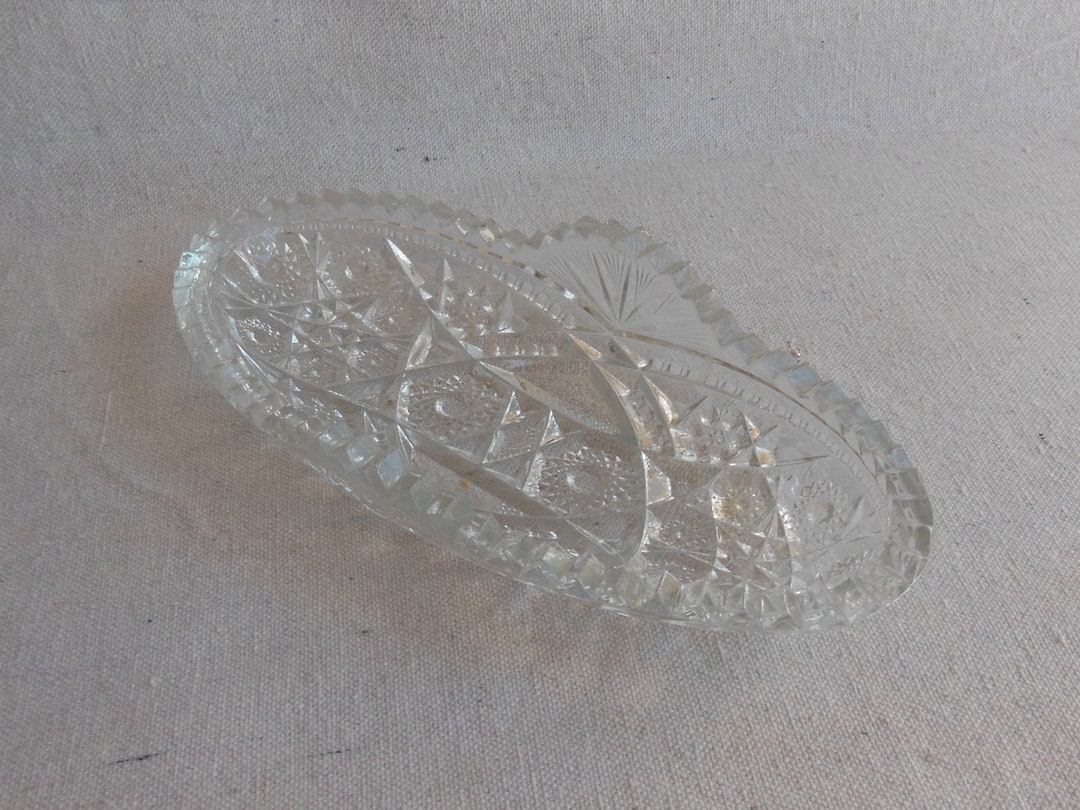 Vintage Crystal Cut Glass Relish Tray Serving Dish Nut Dish Candy Dish ...