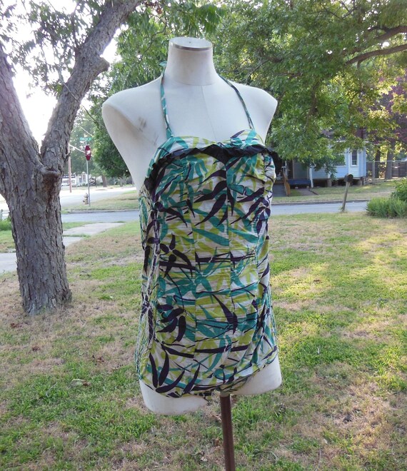 Vintage One Piece Swimsuit Halter Style Tropical Prin… - Gem