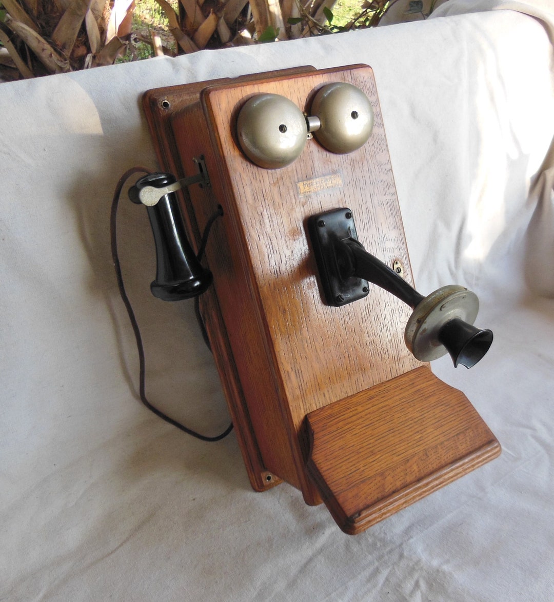 Antique Telephone Oak Wood Crank Phone Wall Phone Curiosity 1930s ...