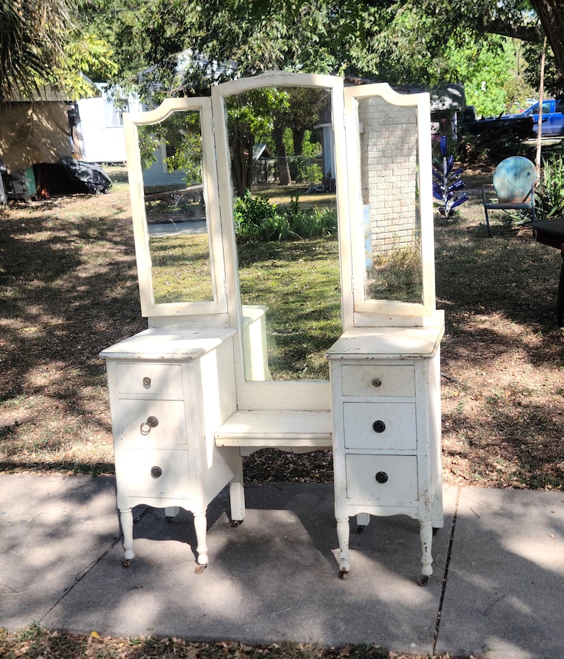 Antique 1920s Vanity With Trifold Mirror Vanity Dressing Table - Etsy