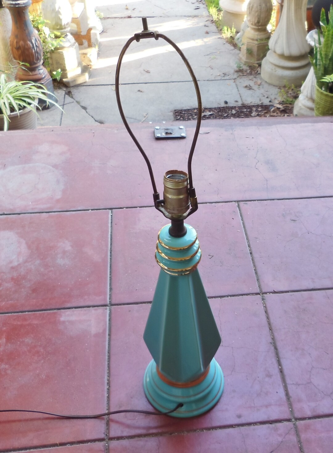 Mid Century Modern Turquoise Gold Lamp Howard Kron Signed Light Fixture ...