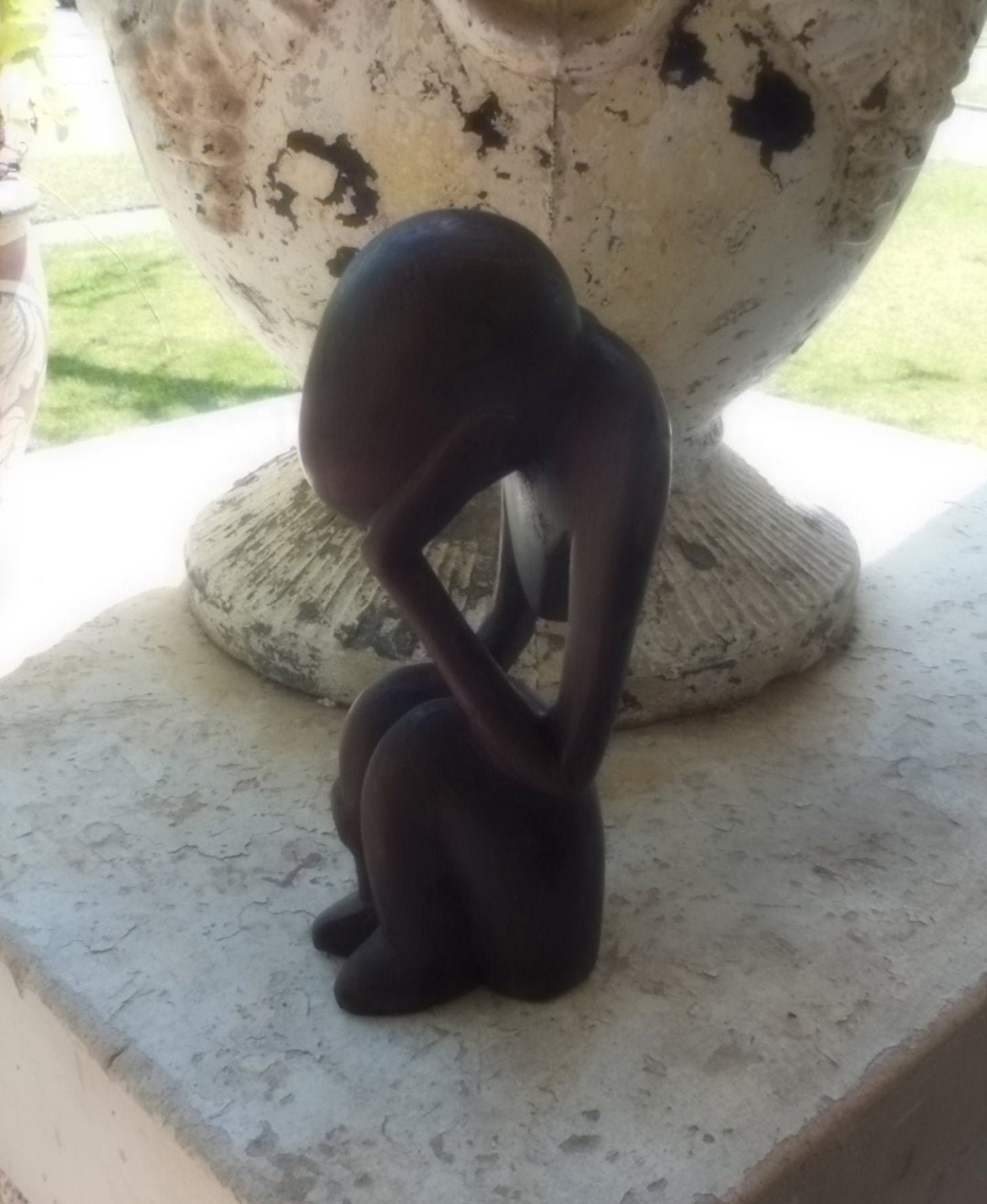 Vintage Hand Carved Wood Wooden Statue Sculpture the Thinker Thinking ...