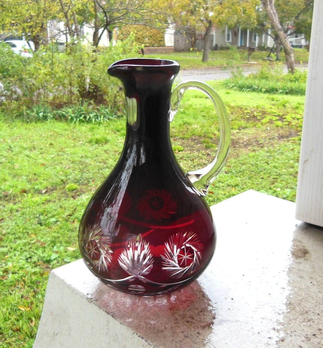 Vintage Bohemian Czech Cut to Clear Ruby Dark Red Scarlett Glass ...