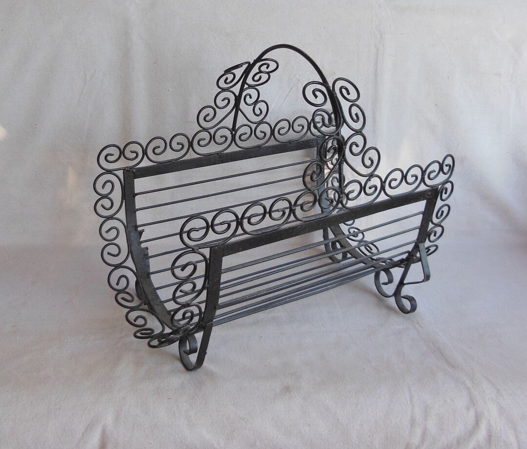 Vintage Wrought Iron Scroll Magazine Rack - Etsy