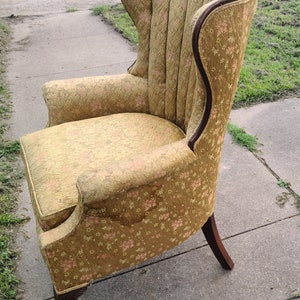 Vintage 1940 Wingback Channel Back Arm Chair Queen Anne Mahogany ...