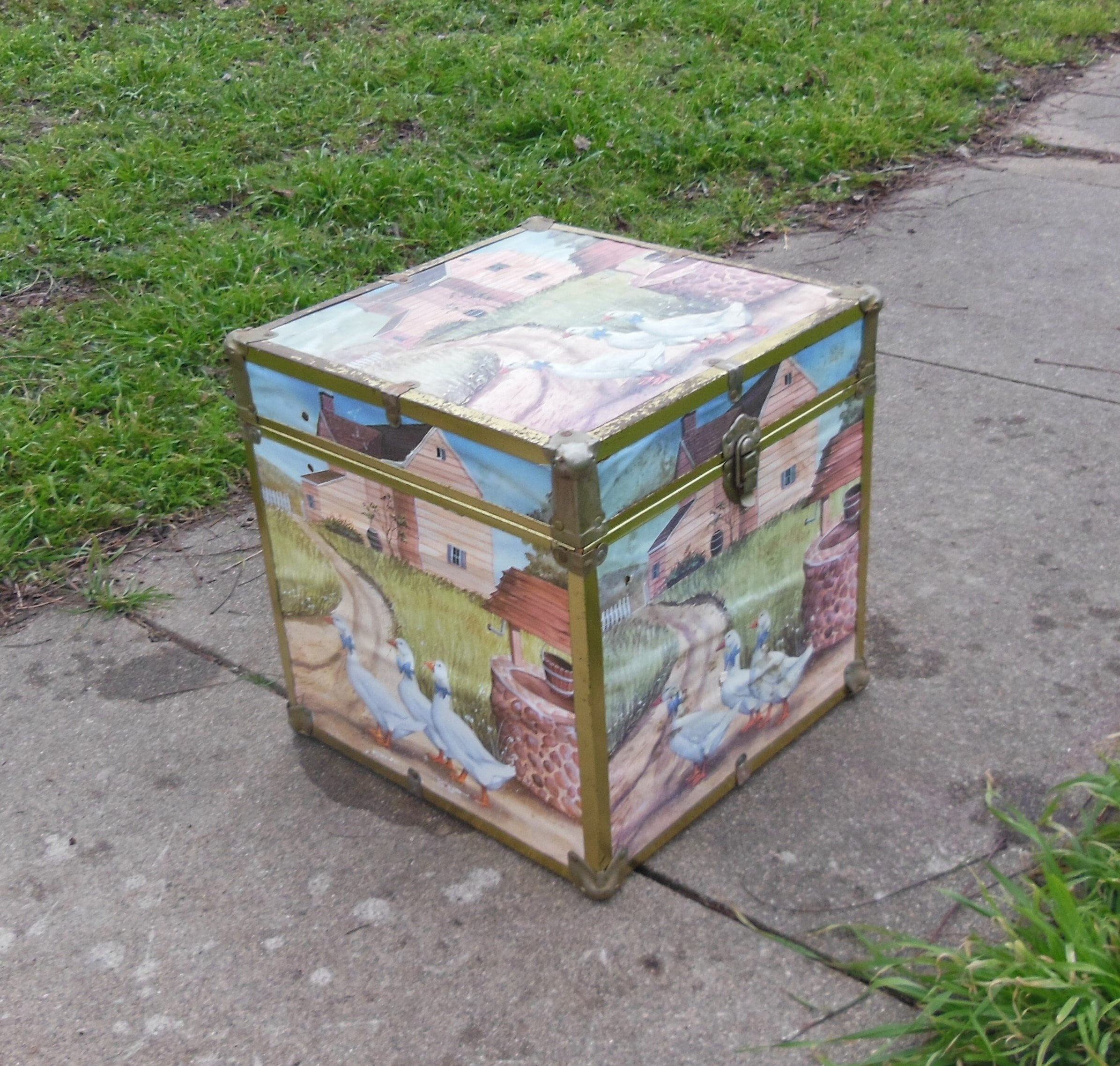 Vintage 1980s Cube Square Trunk Duck Geese Farmyard Decor Scene Storage Trunk Brass Frame Blanket Chest Toy Box Sweater Storage Etsy