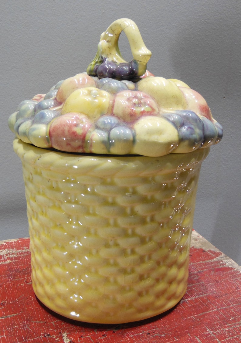 Vintage Cookie Jar Basket Flowers Basket Weave Fruit Basket | Etsy