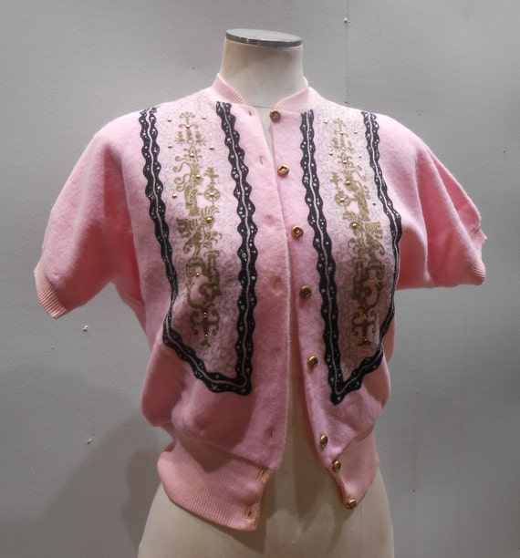 Vintage Pink Felt Felted Wool Cardigan Sweater Croppe… - Gem