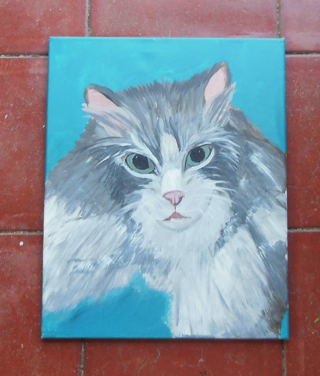 Vintage Painting of Pip the Cat Pet Portrait Original Art Maine Coon ...