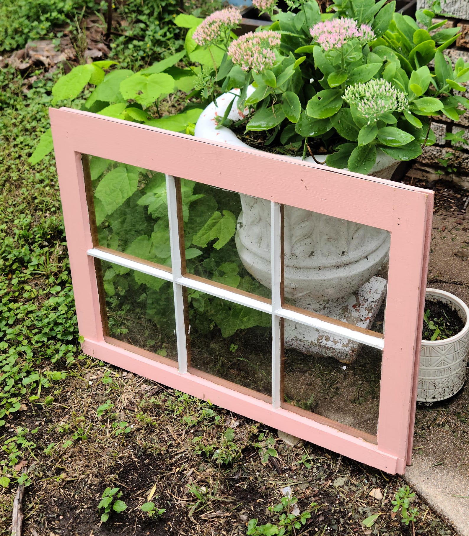 Wood 6 Pane Window Frame Painted Pink White Wall Decor - Etsy