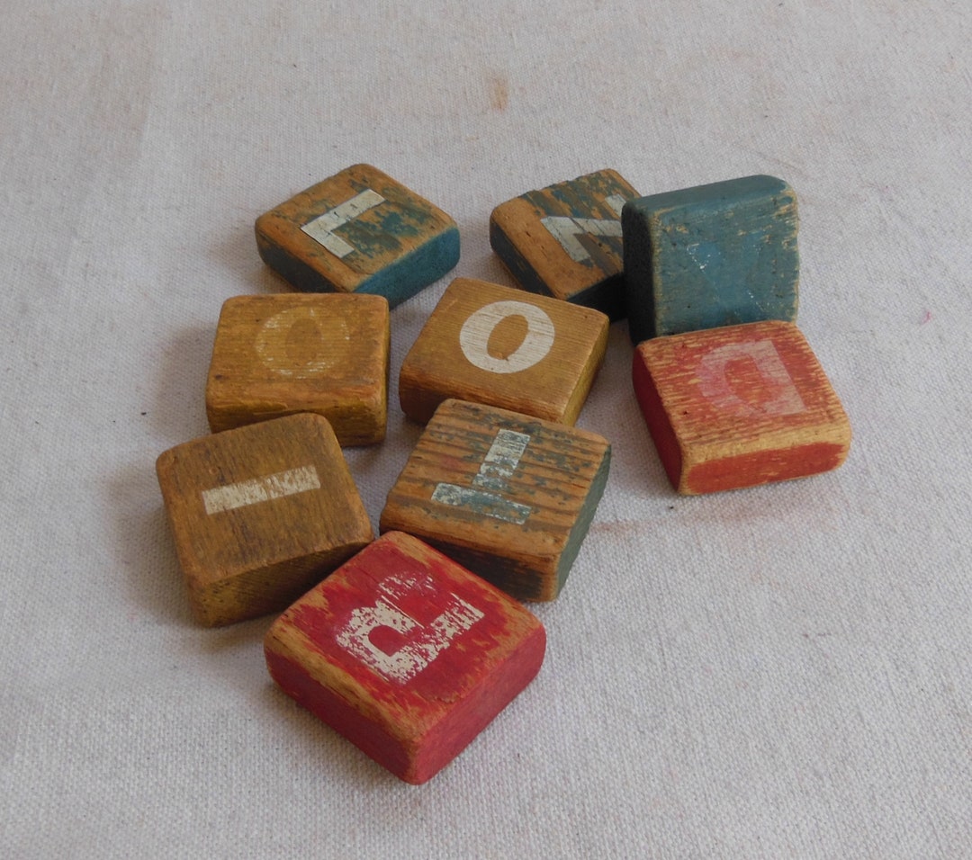 Vintage 9 Wooden Blocks Alphabet Letter Blocks Not the Square Cube ...