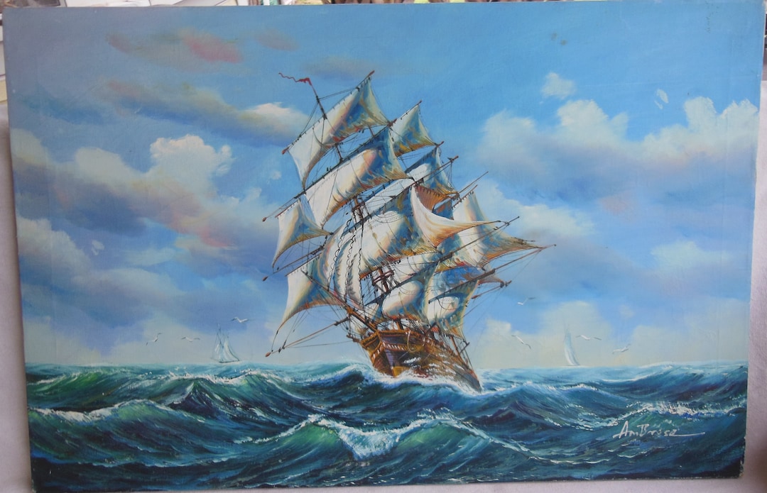 Vintage Clipper Ship Oil Painting by John Ambrose - Etsy