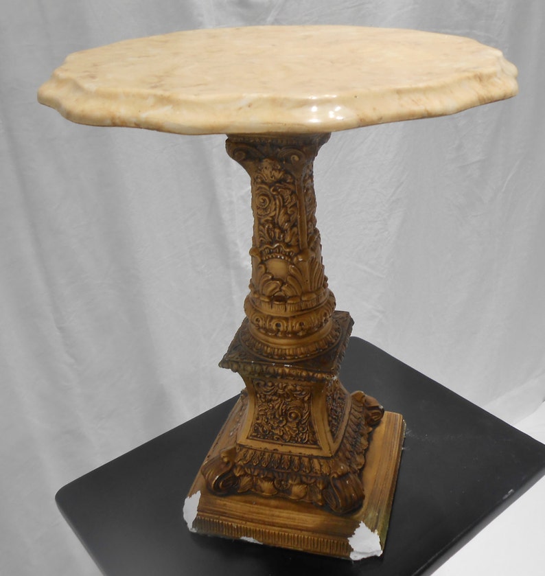Vintage Heavy Plaster Ornate Base Table Faux Cultured Marble - Etsy