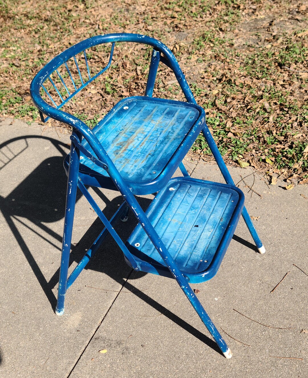 Vintage Cobalt Blue Metal Step Stool Seat Folding Chair Kitchen Seating ...