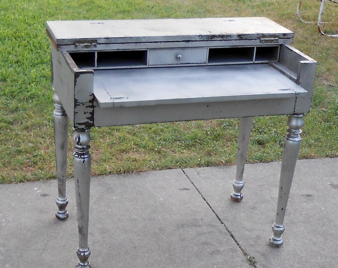 Shabby Silver Painted Secretary Desk Mahogany - Etsy
