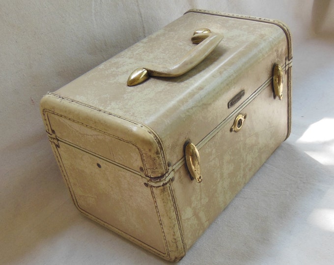 Vintage Samsonite Train Case Cream Beige Marbled Small Luggage ...