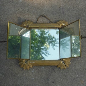 Antique Victorian Trifold Travel Mirror Wall Hung Mirror Vanity Shaving 3 Panel Carved Wood Wall ...