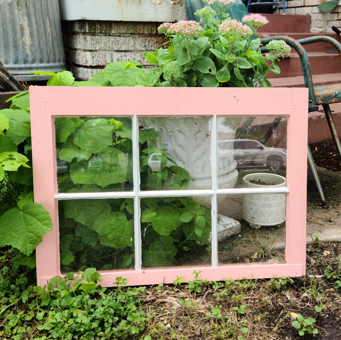 Wood 6 Pane Window Frame Painted Pink White Wall Decor - Etsy