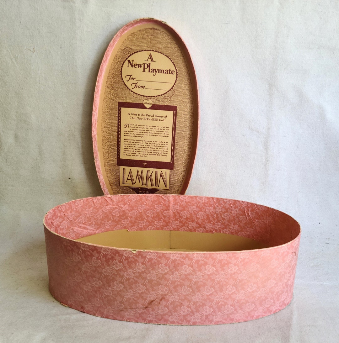 Vintage 1930s Effanbee Lamkin Oval Doll Box Original Doll Box Pink ...