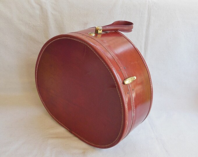 Vintage 1950s Brown Samsonite Hat Box Round Luggage Antique Mid Century ...