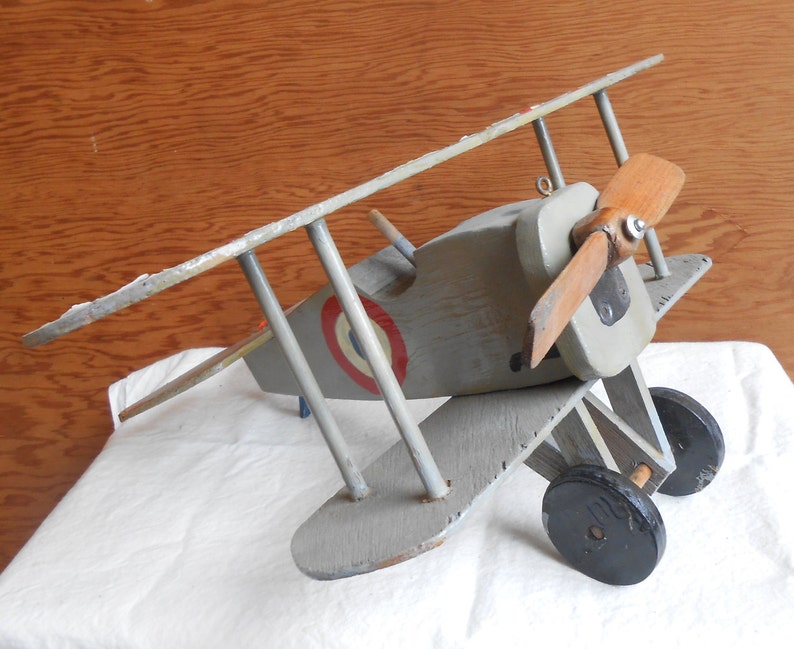 Vintage Handmade Model Airplane Biplane Folk Art Wood Craft | Etsy