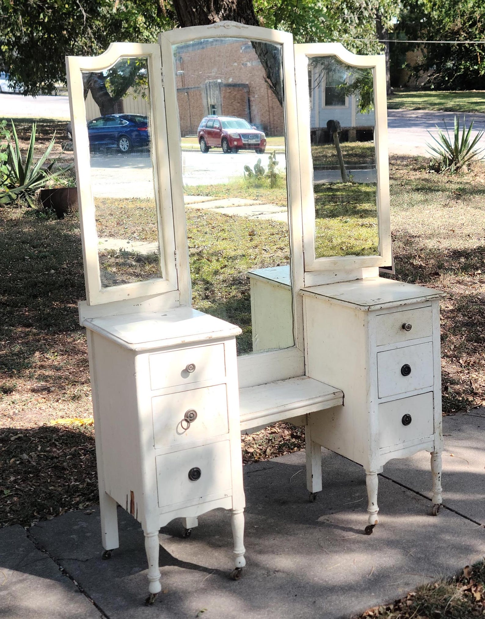 Antique 1920s Vanity With Trifold Mirror Vanity Dressing Table - Etsy