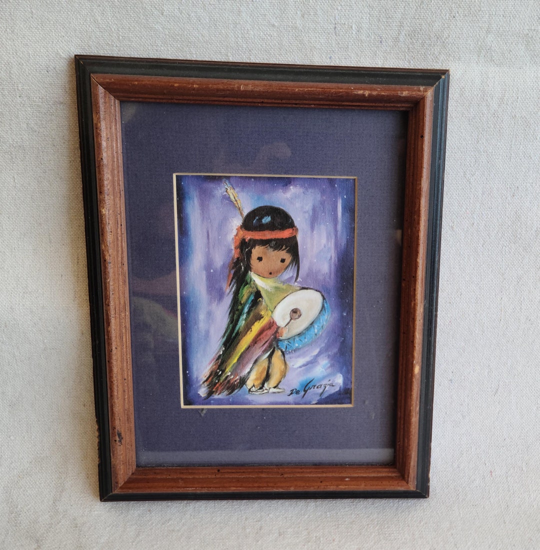 Vintage Degrazia Print Pima Indian Drummer Boy Native American ...
