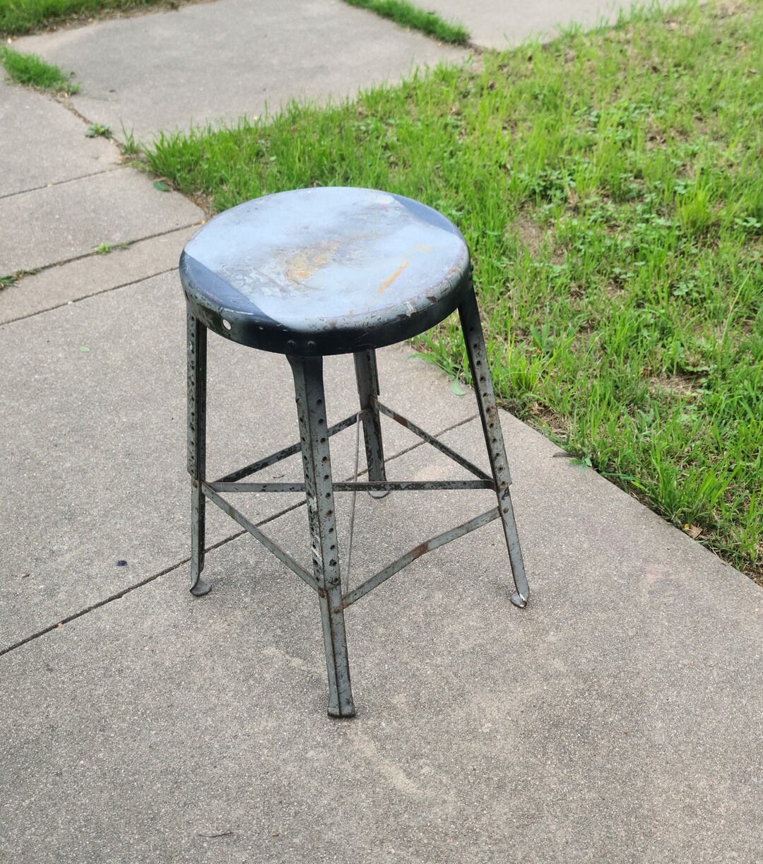 Vintage Industrial Steel Adjustable Height Stool Seat Shop Stool Garage ...