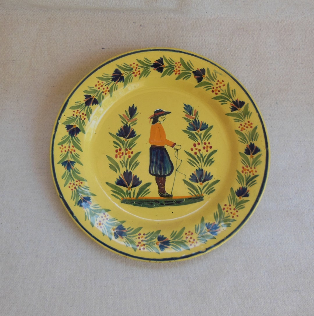 Antique Quimper Henriot Quimper Soleil Yellow Hand Painted Plate ...