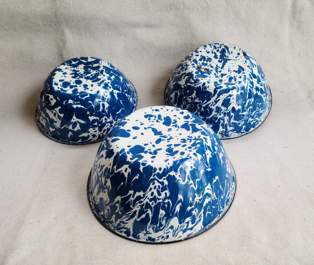 Vintage Cobalt Blue Enamel Splatter Nesting Bowls Set of 3 Mixing Bowls ...