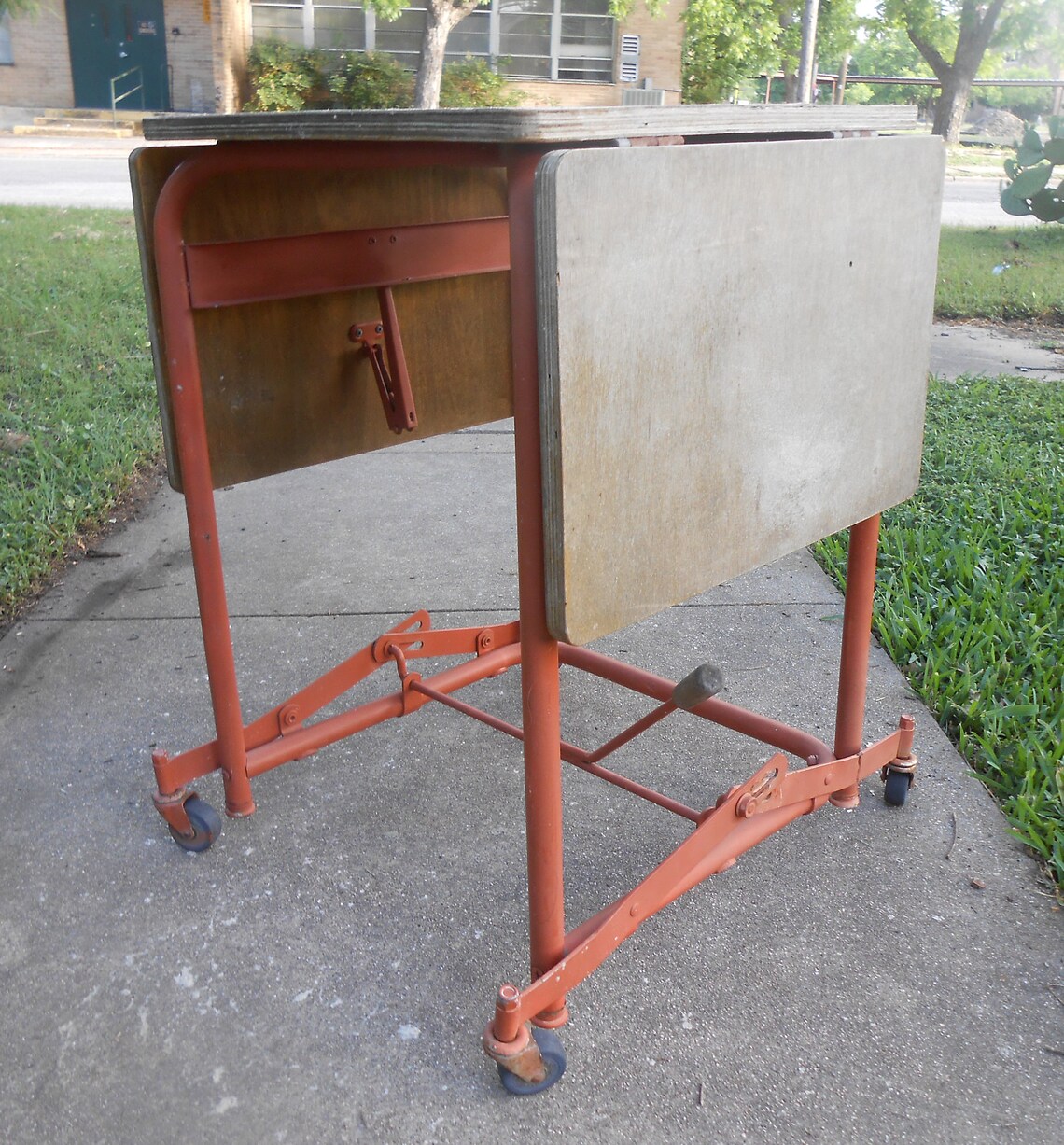 Vintage Typewriter Table Heavy Metal Frame Drop Leaf Wood Top | Etsy
