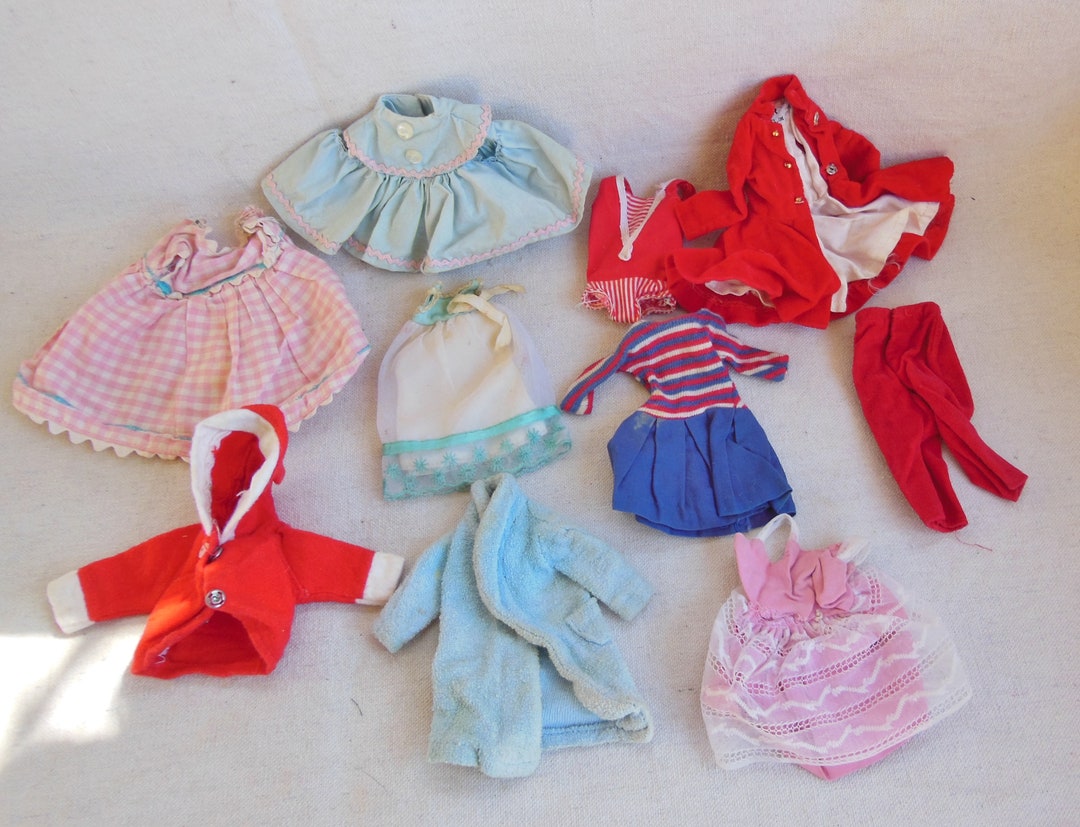 Vintage Small Doll Barbie Ken Ricky Clothes 10 Pcs Skipper Label Mattel Doll Clothing 1960s