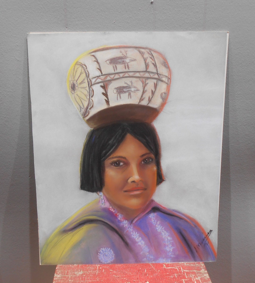 Vintage 1975 Charcoal Drawing Native American Apache Arizona ...