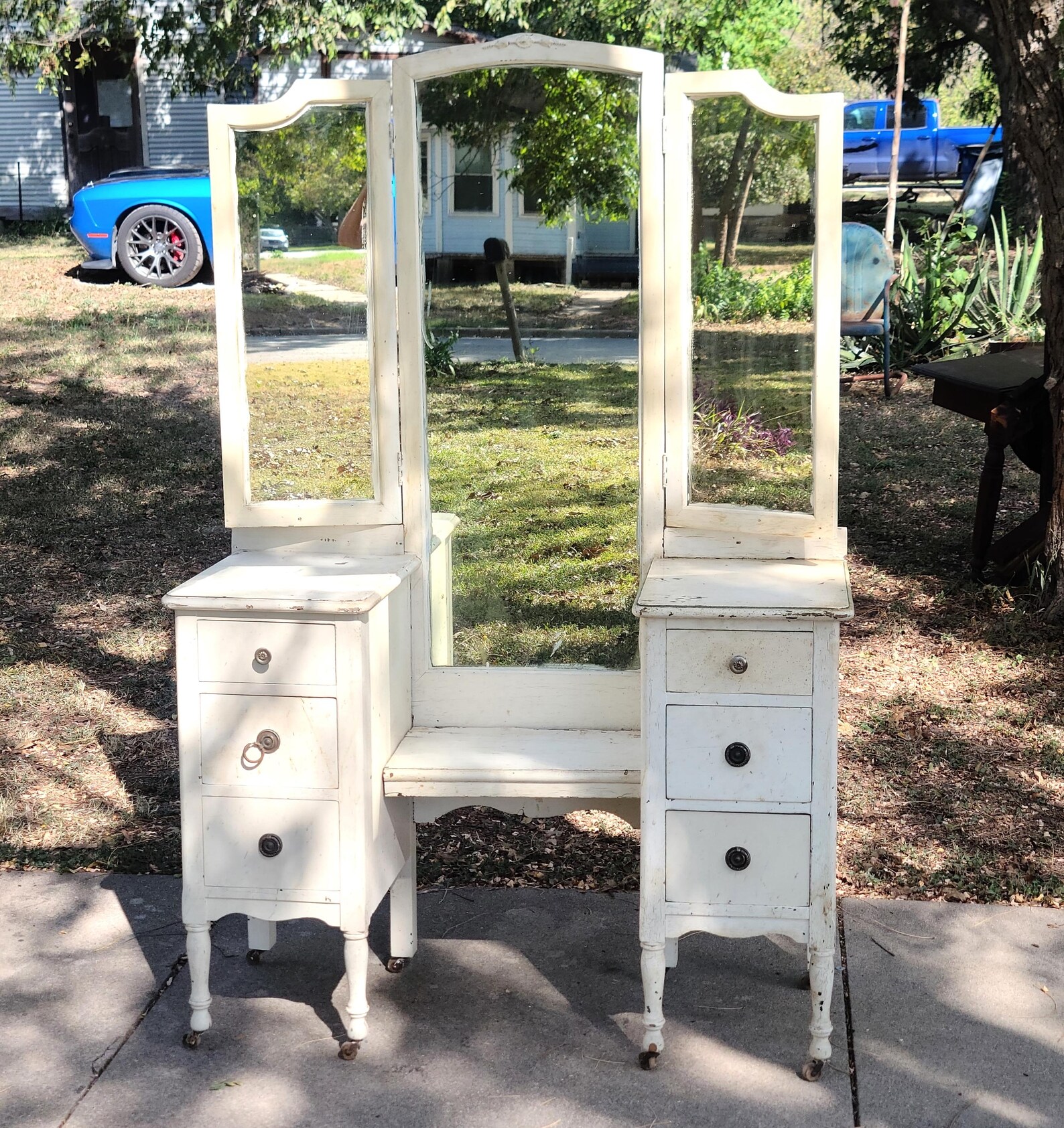 Antique 1920s Vanity With Trifold Mirror Vanity Dressing Table - Etsy