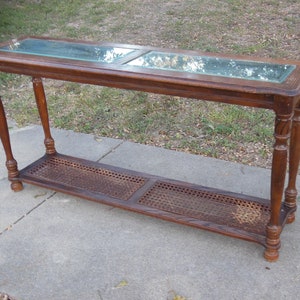Vintage Wood Glass Cane Console Entryway Entry Table - Etsy