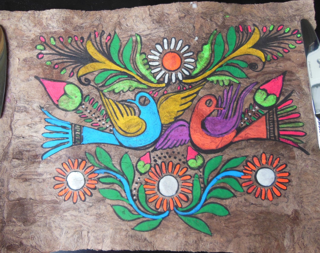 Vintage Amate Bark Painting Colorful Mexican Folk Art Traditional ...